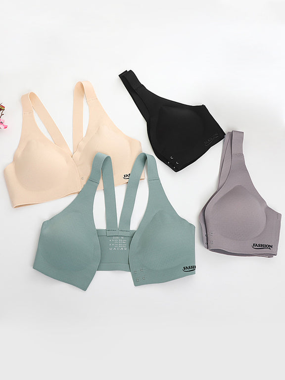 Comfort V-neck Front Closure Wireless Bras with Removable Chest Pad ...