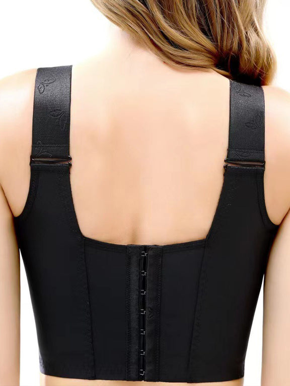 Front Closure&Wide Straps Longline Wireless Glossy Cup Push Up Bra ...