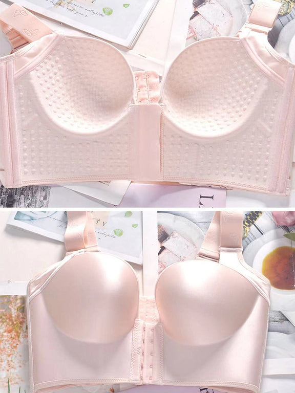 Front Closure&Wide Straps Longline Wireless Glossy Cup Push Up Bra ...