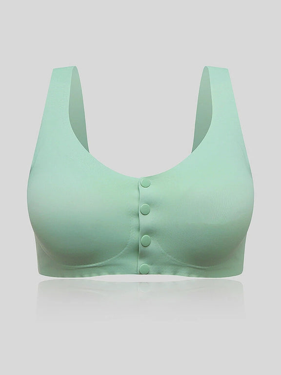 Seamless Wireless Snap Button Front Stretch Wide Straps Bra | Luna's Wish