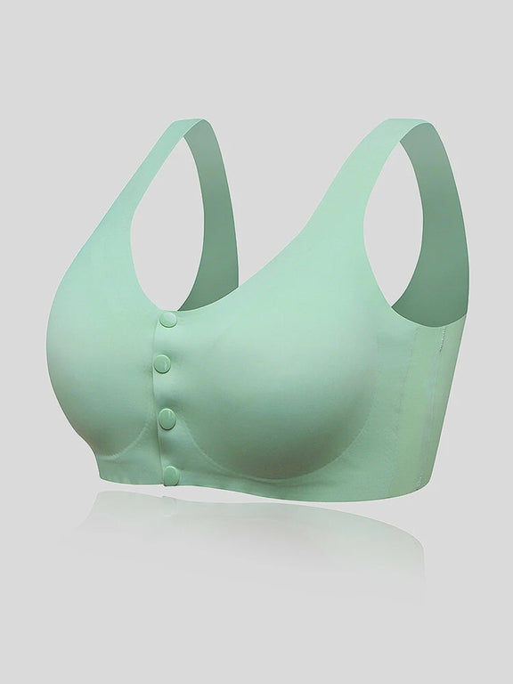 Seamless Wireless Snap Button Front Stretch Wide Straps Bra | Luna's Wish
