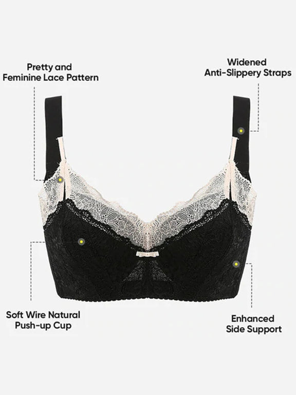 Breathable Lace Soft-wire Full Coverage Push Up Bra | Luna's Wish