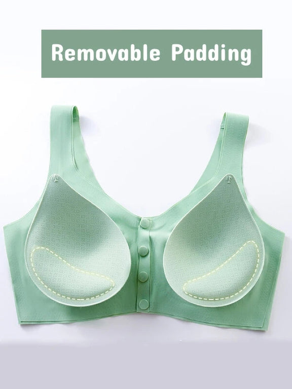 Seamless Wireless Snap Button Front Stretch Wide Straps Bra | Luna's Wish