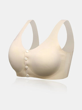 Seamless Wireless Snap Button Front Stretch Wide Straps Bra | Luna's Wish
