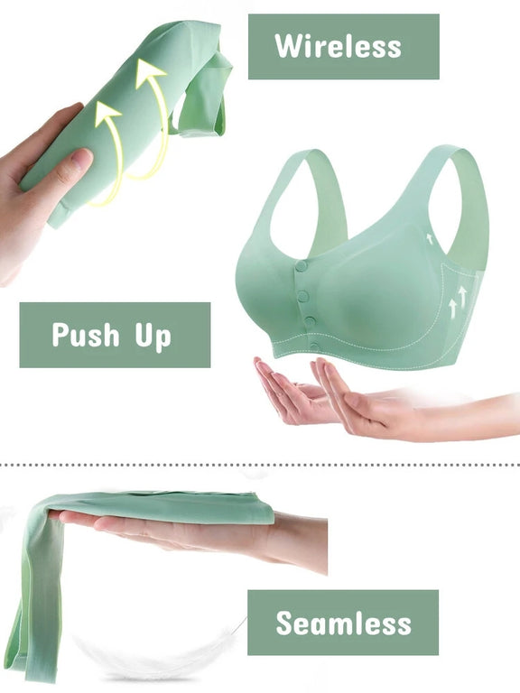 Seamless Wireless Snap Button Front Stretch Wide Straps Bra | Luna's Wish